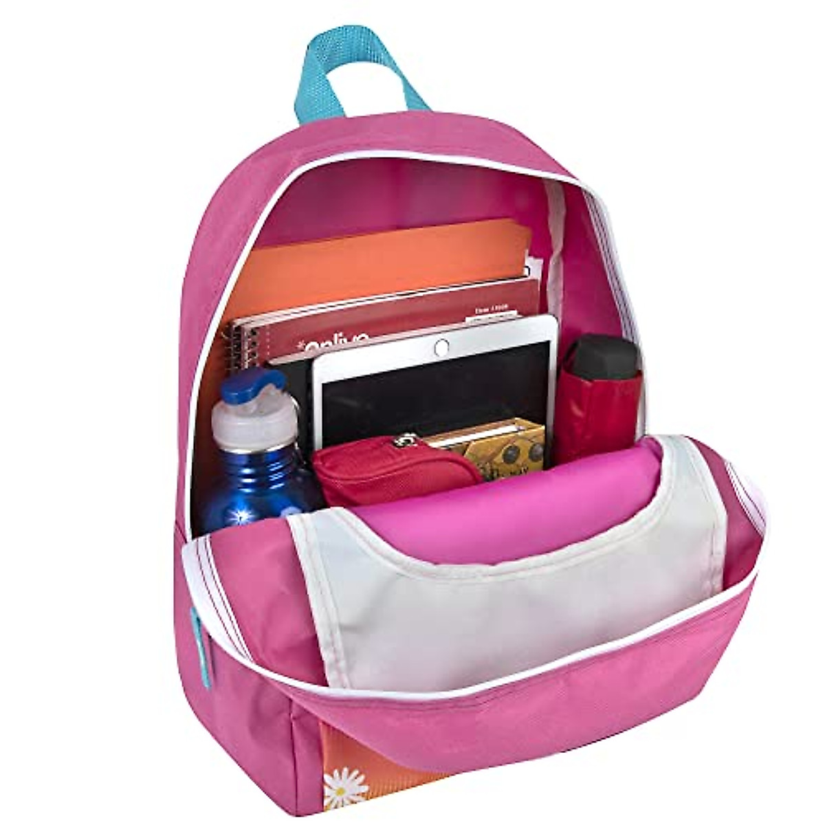 Trail maker 15 Inch Backpack for Boys Girls, Kids Backpacks for Preschool, Kindergarten, Elementary with Adjustable Padded Straps (Dancing Rainbow Daisies)