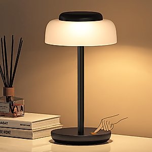 QiMH Battery Operated LED Table Lamp, 5000mAh Waterproof Cordless Desk Lamp with 3 Level Brightness Touch Control, Mini Rechargeable Night Light for Living Room, Bedroom, Outdoor bar (Black)