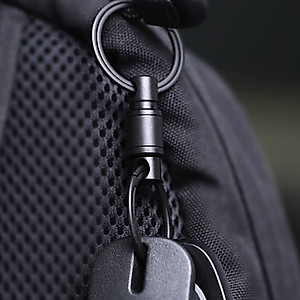 Autuveen Titanium Key Ring for Keychains,Black Keyrings Side-Pushing Key Chain Holder for Car/House Keys(Black,L+S)