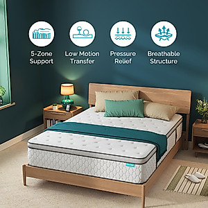 Serweet 8 Inch Memory Foam Hybrid Full Mattress - 5-Zone Pocket Innersprings Motion Isolation - Heavier Coils for Durable Support -Pressure Relieving - Medium Firm - Made in Century-Old Factory