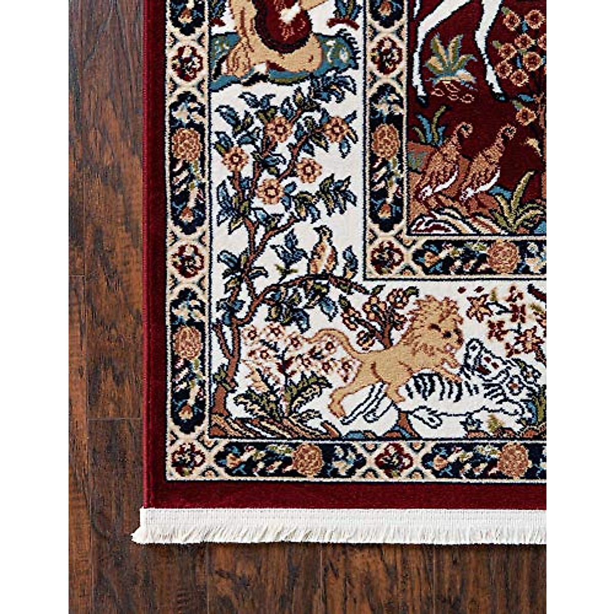 Unique Loom Narenj Collection Classic Traditional Hunting Scene Textured Design Area Rug, Rectangular 5' 0" x 8' 0", Burgundy/Tan