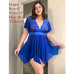 Avidlove Womens Plus Size Lingerie Babydoll Sexy Mesh Nightdress Royal Blue