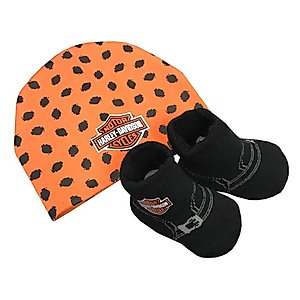 Harley-Davidson Baby Boys' Beanie & Biker Booties Set, Orange & Black 7050879