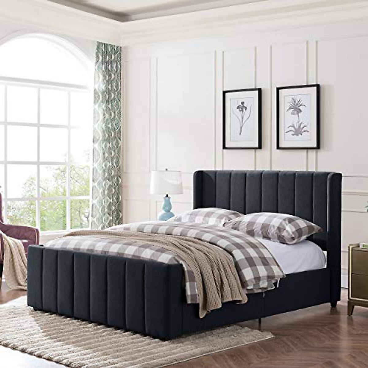 Christopher Knight Home Riley Fully-Upholstered Bed Frame-Queen-Size-Traditional-Black