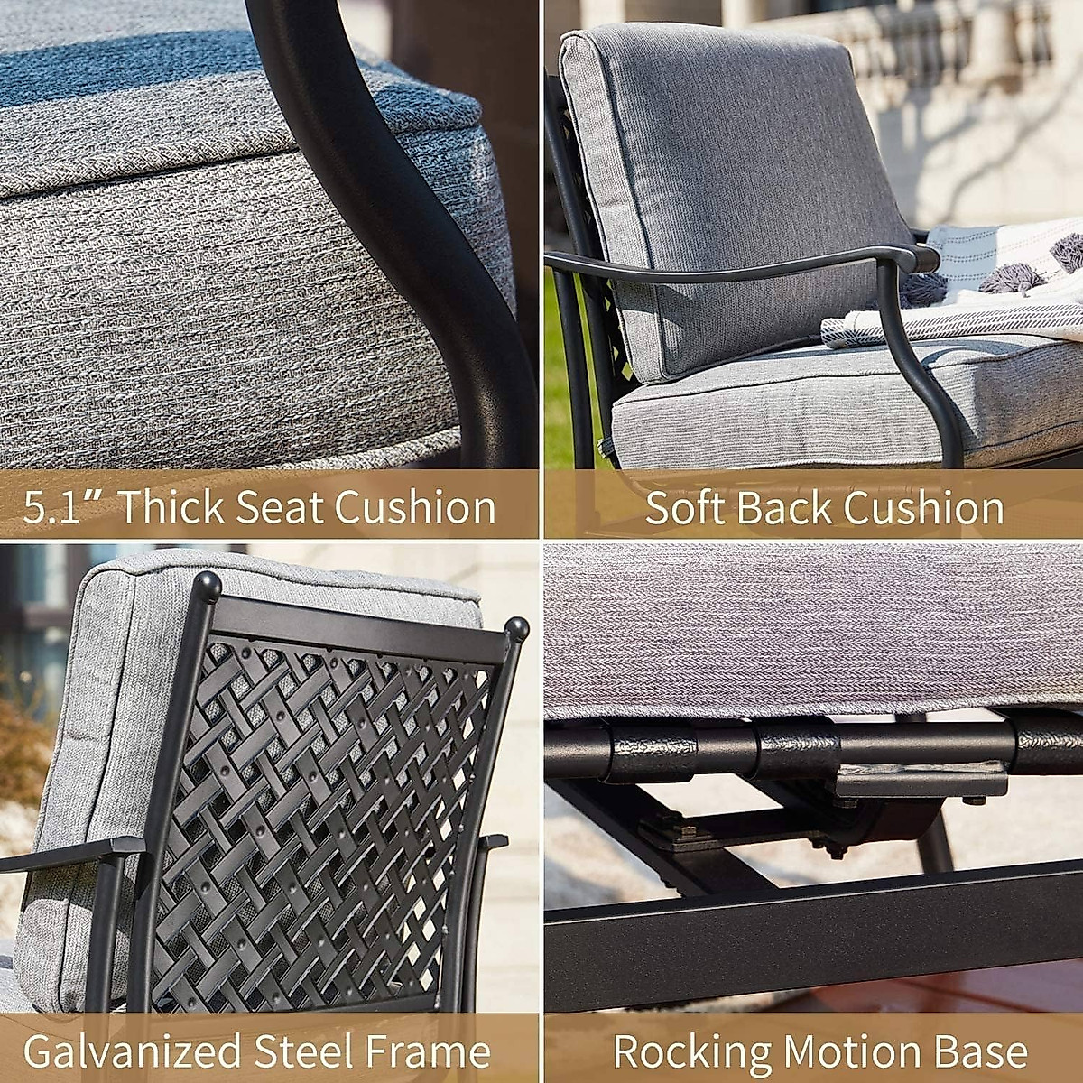 PatioFestival Patio Conversation Set 4-Piece Cushioned Outdoor Furniture Sets with All Weather Frame for Porch Backyard Lawn(Grey)