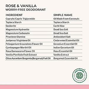 Each & Every Natural Aluminum-Free Deodorant for Sensitive Skin with Essential Oils, Plant-Based Packaging, Rose & Vanilla, 2.5 Oz.