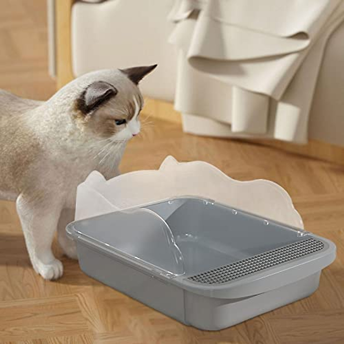 MagiDeal Open Cats Litter Box Deep Toilet Durable Pet Litter Tray for Single & Multi Cat Homes, 48x37x20cm Gray