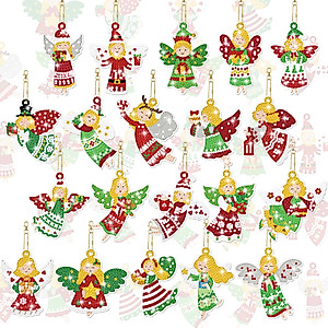 Tondiamo 20 Pcs Christmas Diamond Painting Keychain Kits 5D DIY Diamond Art Pendants Double Sided Hanging Key Chains for Christmas Party Decoration DIY(Angels Style)