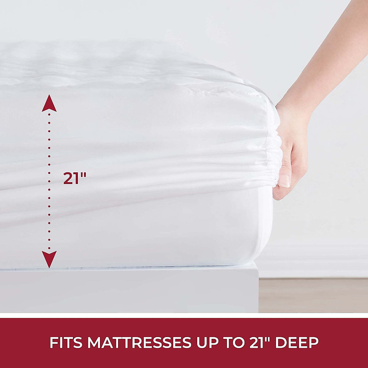 Mellanni Waterproof Mattress Pad - 21" Deep Pocket - Highly Absorbent, 100% Waterproof Mattress Protector Full Size - Soft & Waterproof Mattress Cover - Breathable Mattress Pad (Full, 21" Deep)