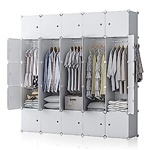 GEORGE&DANIS Portable Closet Wardrobe Cube Storage Cube Organizer Cube Shelf Armoire Bedroom Dresser (71x18x71 inches) 5x5 Tiers, White