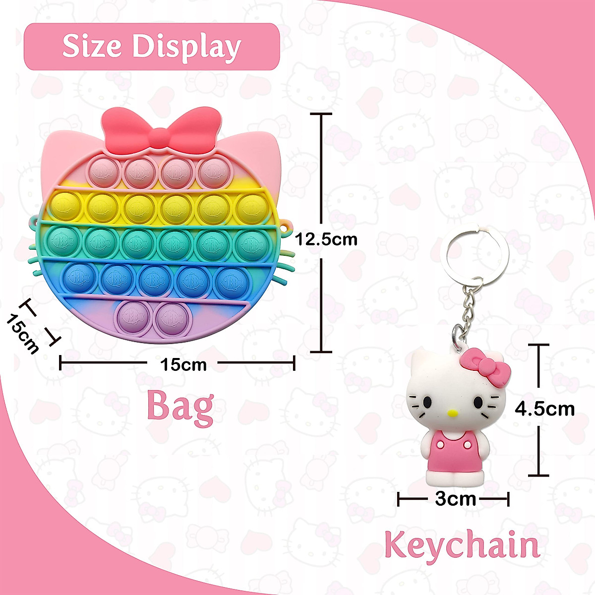 Cat Pop it Purse for Girls with a Beautiful Keychain | Cross Body Fidget Purse | 2 in 1 Rainbow Pop it Purse Toy for Anxiety & Stress Relief | Soft, Safe & Durable Poppet Purse, Pop Purse