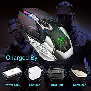 VEGCOO Wireless Gaming Mouse, Silent Click Wireless Rechargeable Mouse with Colorful LED Lights and 3 Level DPI Ergonomic Optical Gamer Mice for Laptop and Computer (C20 Black)