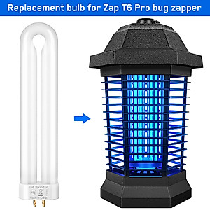GOOTOP Replacement Bulb for Zap T6 Pro, T8, T9,X3 Bug Zapper, 15W, 4-Pin Base, U-Tube Bulb Twin Tube Bulb