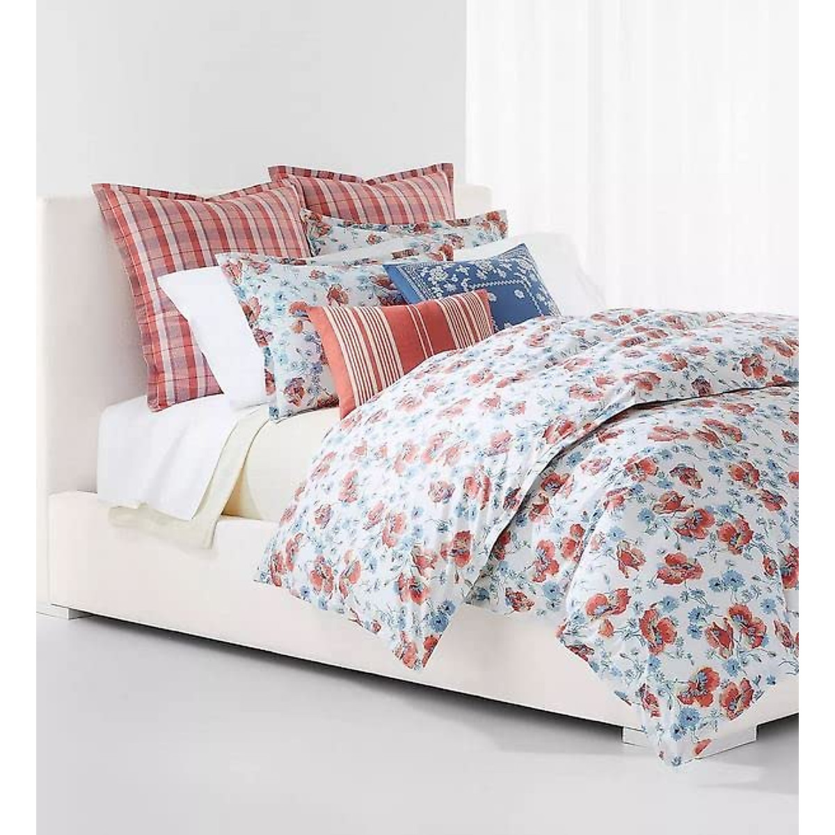 Lauren Ralph Lauren Kylah Blue Red Floral King 3 pc Duvet Cover Set Shams