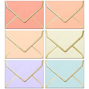 Invitation Envelopes, 30-Pack 5x7 Envelopes for Invitations, Gold Foil Bordered Colored Envelopes, A7, 5 1/4 x 7 1/4 Inches, 6 Pastel Colors