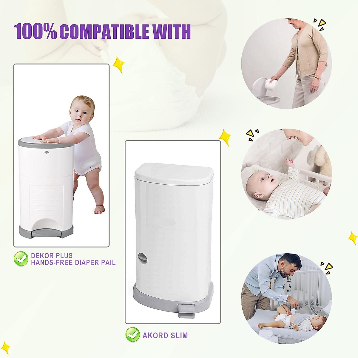 Refills Compatible with Dekor Plus Diaper Pail Refills 8 Pack Diaper Pail Liners with Lavender Scent