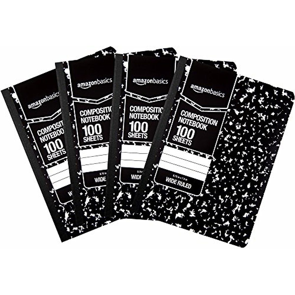 Amazon Basics Wide Ruled Composition Notebook, 100 Sheets, Marble Black, 4-Pack
