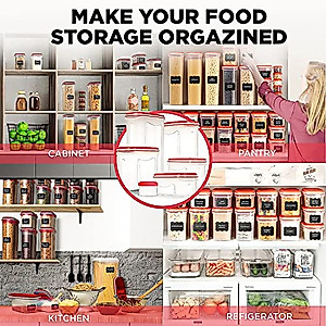 LARGEST Set of 60Pc Airtight Food Storage Containers (30 Container Set) Airtight Plastic Dry Food Space Saver Organizer, One Lid Fits All -Stackable Freezer Refrigerator kitchen Storage Containers RED