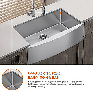 33 Inch Handmade Kitchen Sink Farmhouse Apron Front 18-gauge Stainless Steel Tight Radius, 33" x 22" x 10"