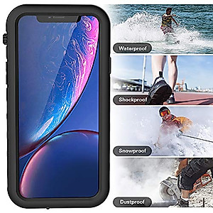 MIZUSUPI iPhone XR Waterproof Case Underwater Full Sealed IP68 Certified Waterproof Case Dustproof Snowproof Shockproof Cover with Built-in Screen Protector for iPhone XR 6.1 inch Black