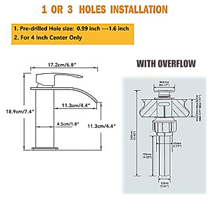 Hoimpro Bronze Waterfall Bathroom Faucet with cUPC Supply Lines, Single Handle Bathroom Sink Faucet with Pop-up Drain, Rv Vanity Vessel Faucet with Deck Plate, Oil Rubbed Bronze, 1 or 3 Hole