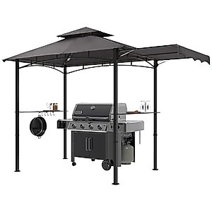 MASTERCANOPY 11 x 5 Grill Gazebo with Extra Side Awning Outdoor BBQ Gazebo with 2 LED Lights for Patio Party Backyard Picnic(Dark Gray)