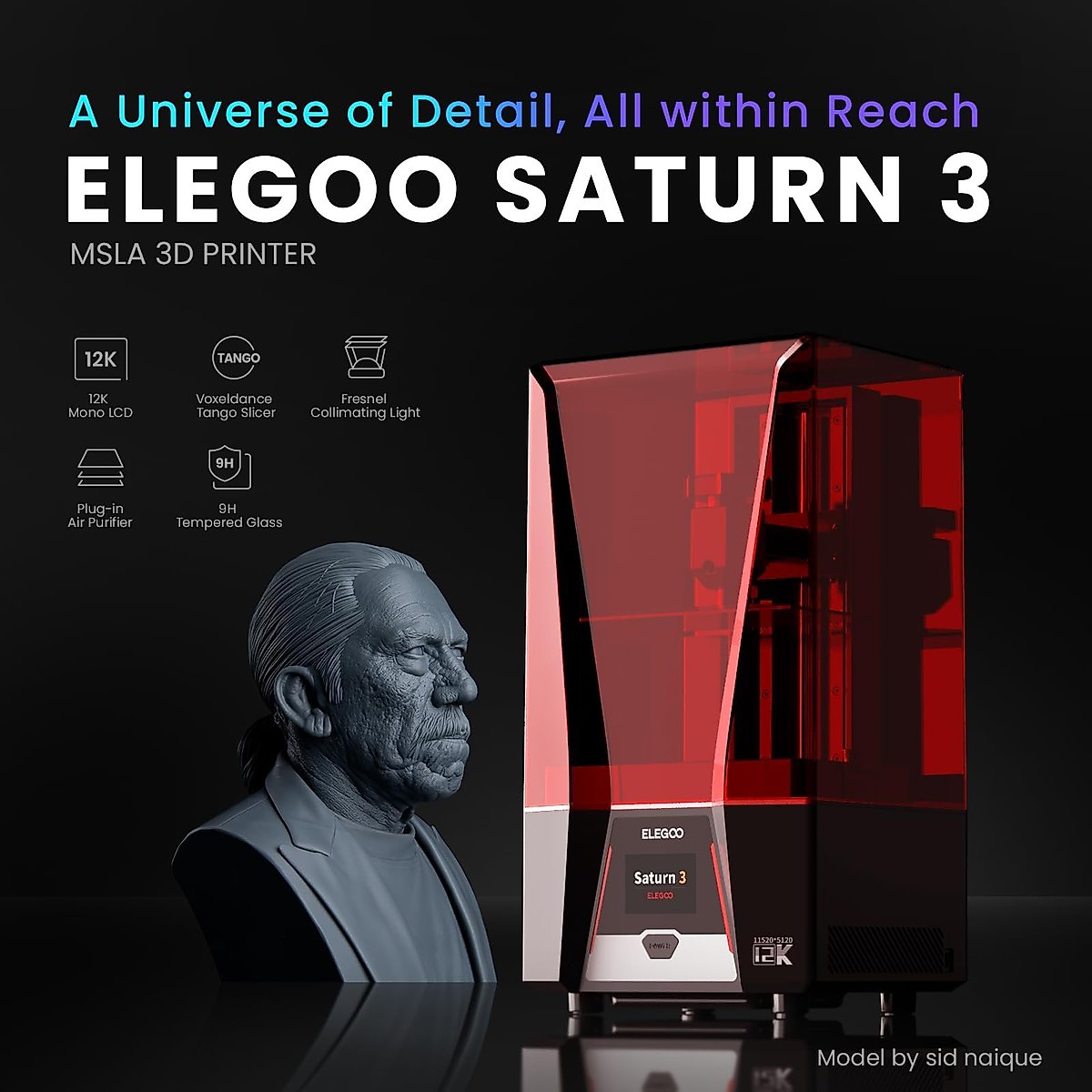 ELEGOO Saturn MSLA 3D Printer UV Photocuring LCD Resin 3D Printer with 4K Monochrome LCD, Matrix UV LED Light Source, Off-Line, and WLAN Print,192x120x200MM / 7.55x4.72x7.87 Inches Printing Size