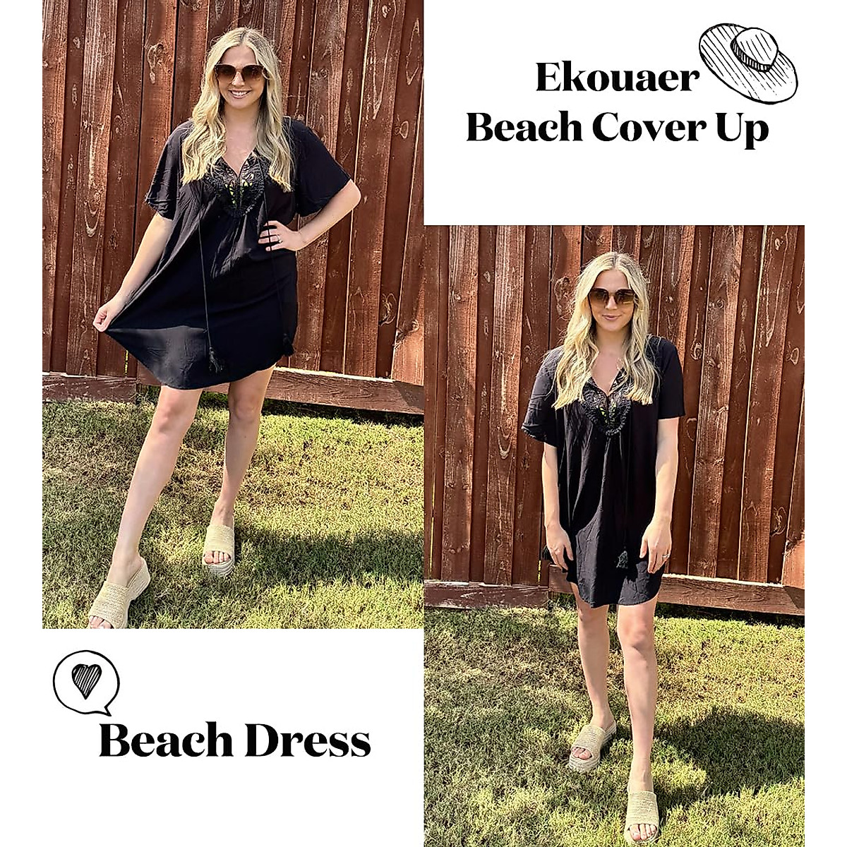 Ekouaer Swimsuit Cover Ups for Women Lace Crochet V-Neck Bikini Beach Coverups Dress for Swimwear Bathing Suit