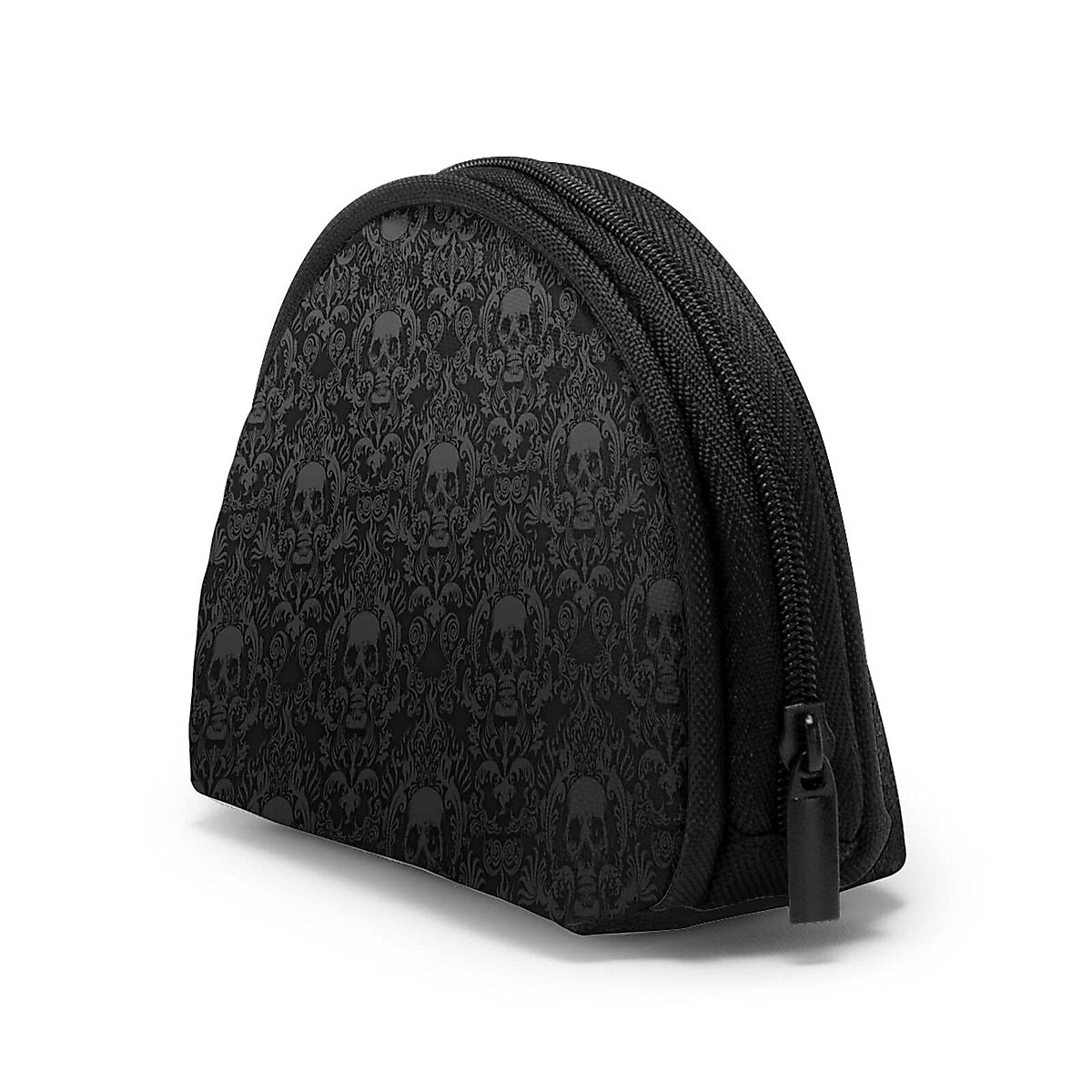 Gothic Skull Cat Canvas Small Coin Purse Pouch Change Wallet Card Holder with Zipper for Women Girls Gift