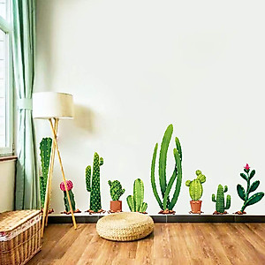 Mendom Cactus Wall Decal Green Plants Wall Sticker,Peel and Stick Removable DIY Giant Plants Wall Decals or Kids Bedroom Nursery Room Sofa Background Wall Decoration