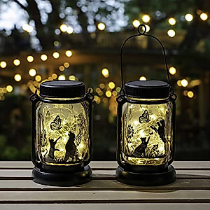 iHeartDogs Dog & Butterfly Solar Lantern Fairy Lights - Outdoor Hanging Jar & Garden Stake, 2 Piece Set
