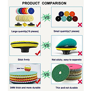 19PCS Diamond Polishing Pads 4 Inch Granite Stone Polish Kit, 50# - 3000# Grit with 5/8"-11 Backer Pad for Granite Stone Concrete Marble Floor Polishing