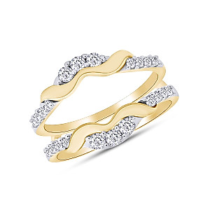 AFFY 1/3 Ct. Round Chevron Ring Guard Enhancer with Cubic Zirconia in 14K Yellow Gold Over Sterling Silver 0.33 Carat Ring Size-6