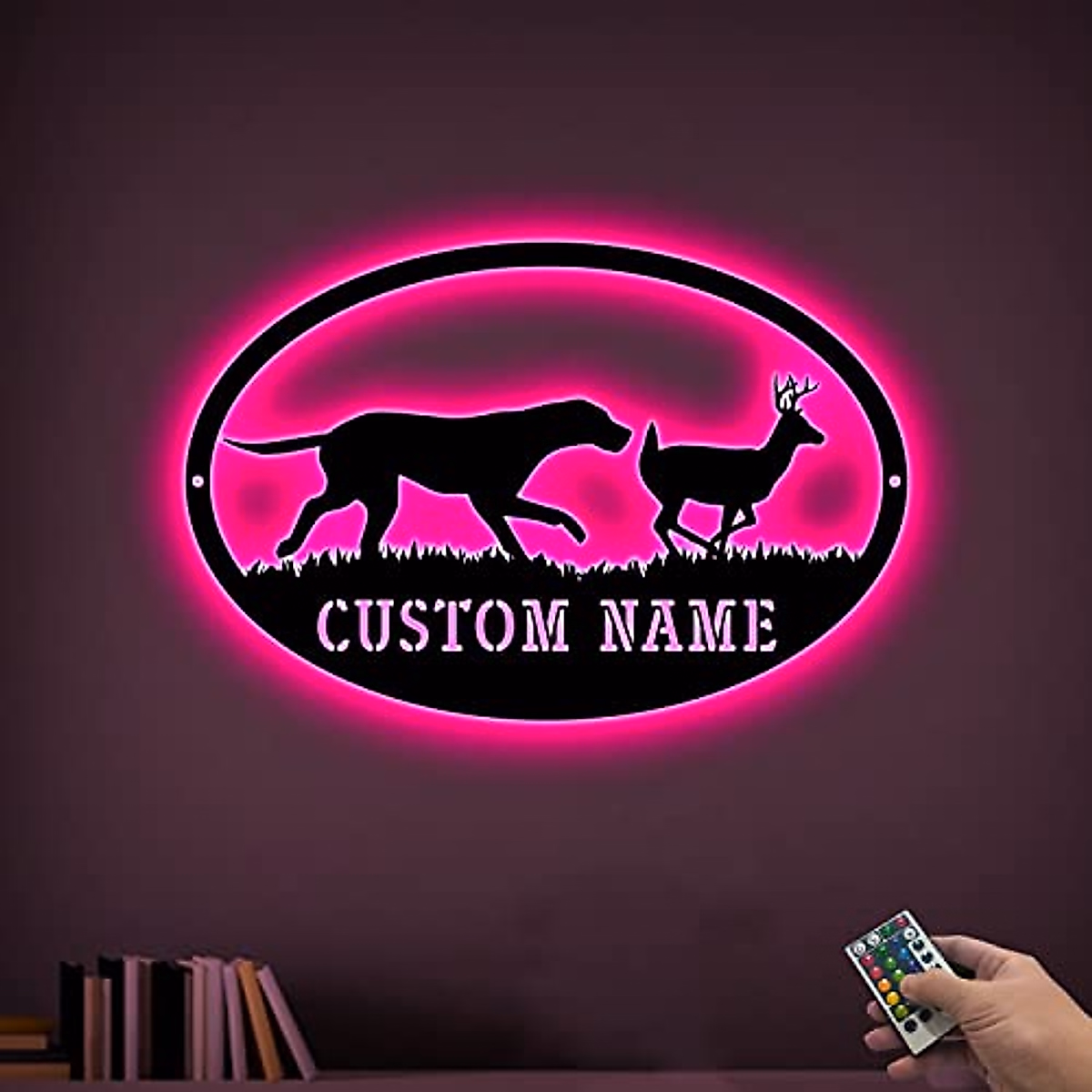 Rustic Home Decor, Foxhound with Deer Metal Wall with Lights, Deer Hunting Scene Metal Art, Metal Foxhound Decor, Dog Name Sign, Dog Name Sign,Front Door Decor