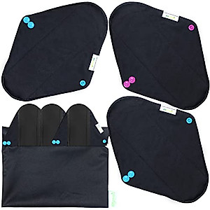 wegreeco Bamboo Charcoal Reusable Menstrual Pads - Reusable Sanitary Pads | Reusable Panty Liners | Soft Cloth Menstrual Pads - 6 Pack with 1 Cloth Mini Wet Bag (Small, Black)