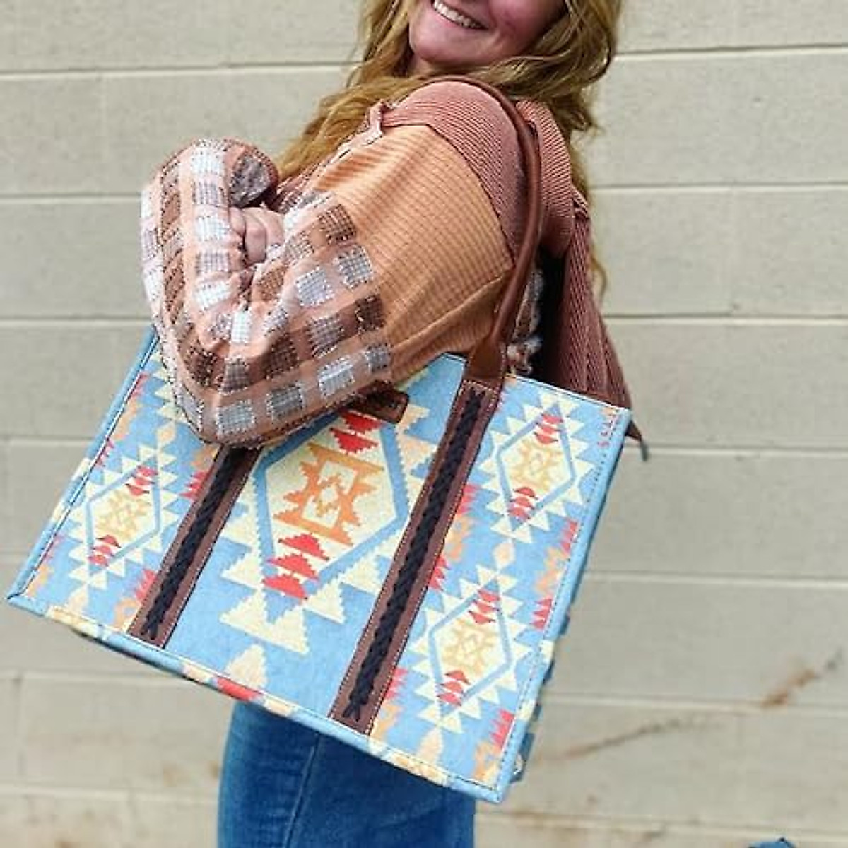 Wrangler Tote Bag for Women Western Shoulder Purses Boho Aztec Satchel Hobo Handbags WG2202-8119BR