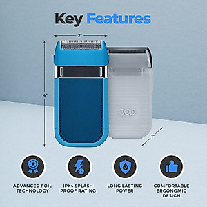Pop Sonic Zip Compact Shaver for Men (Blue) - Advanced Foil Technology Men's Electric Shavers - Splash Proof Face Shaver - Wet & Dry Electric Balder - Compact Size for Home, Gym, Travel