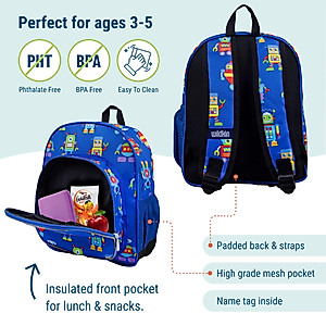 Wildkin 12-Inch Kids Backpack for Boys & Girls, Perfect for Daycare and Preschool, Toddler Bags Features Padded Back & Adjustable Strap, Ideal for School & Travel Backpacks (Robots)
