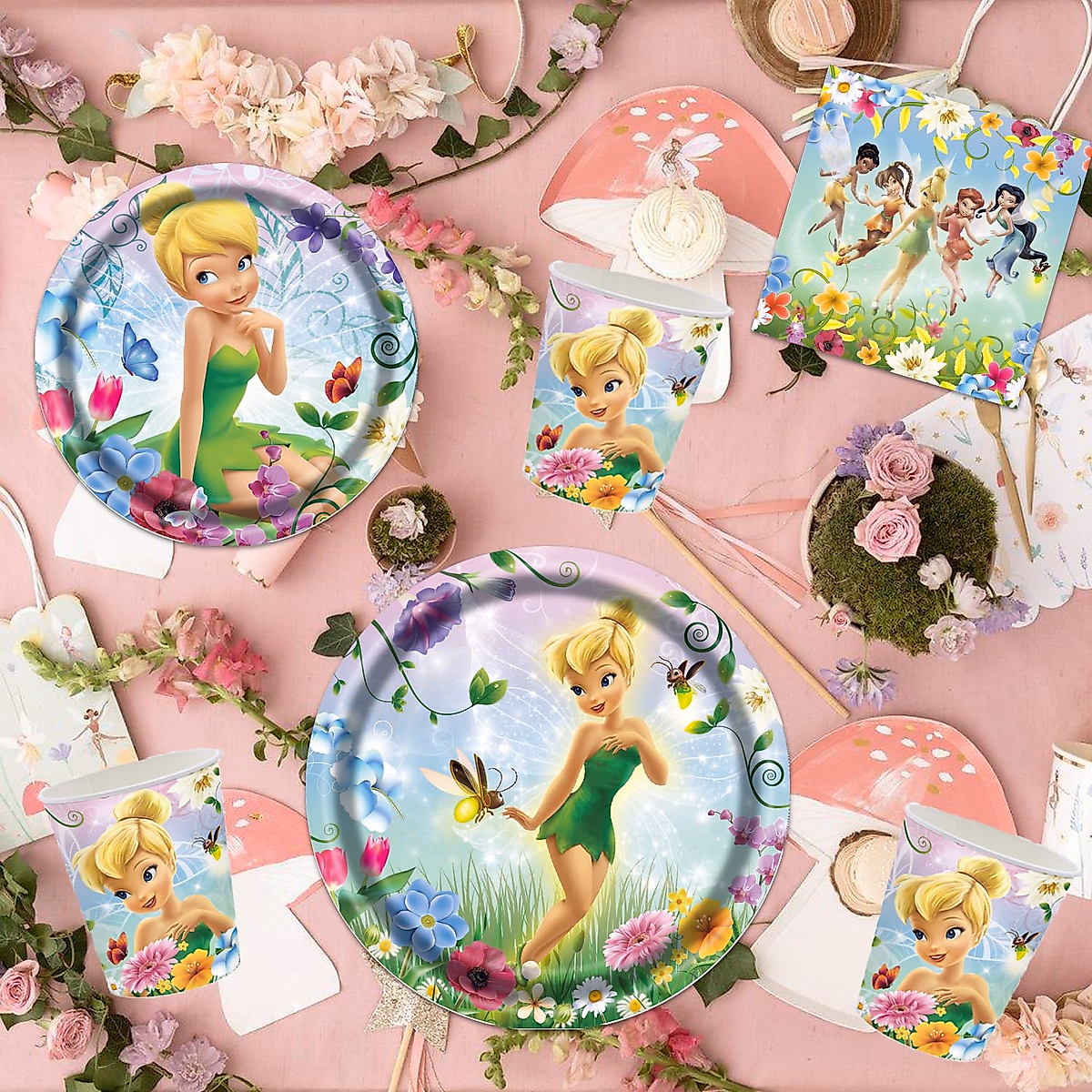 Fairy Birthday Party Supplies,Fairy Tableware Include Plates,Cups and Napkins for Fairy Birthday Baby Shower Party Decorations(Serve 16)