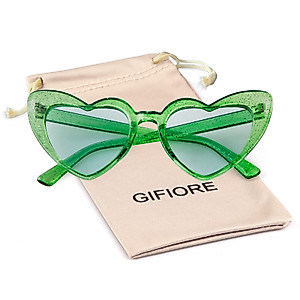 GIFIORE Heart Shaped Sunglasses for Women,Vintage Cat Eye Retro Oversized Clouts Glasses (Clear Green Glitter)