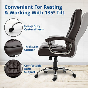 Halter Ergonomic Office Chair for Home Office Desk, Luxury Leather Bonded Executive Chair, Adjustable Height, Padded Comfy Seat, High Back Lumbar Support, Computer Chair for All Day Comfort, Black