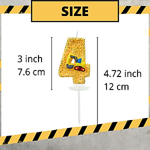 CasaPopz Construction Birthday Candles for Cake Decoration Yellow Glitter Number 2 Candle Construction Cake Topper Construction Themed Cupcake Topper Birthday Party Decorations Supplies Favors