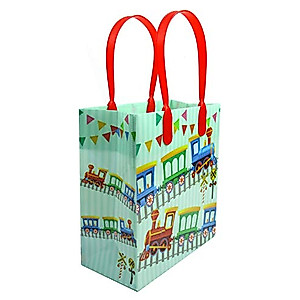 TINYMILLS Train Party Favor Bags Treat Bags Kids Birthday Party Goody Bags with Handles for Boys Girls, 12 Pack Chugga Chugga Two Two Party