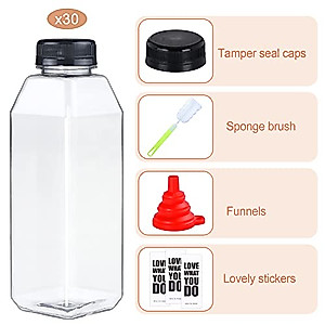Fhxtcygj Juice Container with Lids, 16oz Plastic Bottles with Caps, 30pcs Empty Plastic Juice Bottles Reusable Clear Bulk Beverage Containers with Tamper Evident Cap for Milk, Smoothie, Drinks