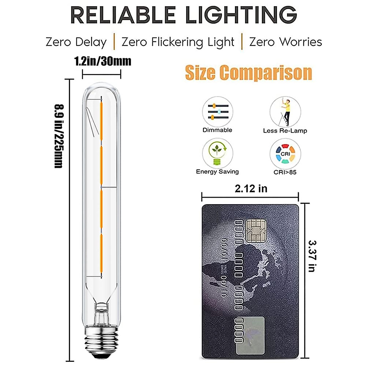LED Tube Bulbs,Soft White 3000K,T10 Dimmable LED Filament Bulb,8.9in Tubular Edison Light Bulbs 4W Dimmable Tube Vintage Led Bulbs 40 Watt Equivalent,E26 Medium Base Lamp (4-Pack)