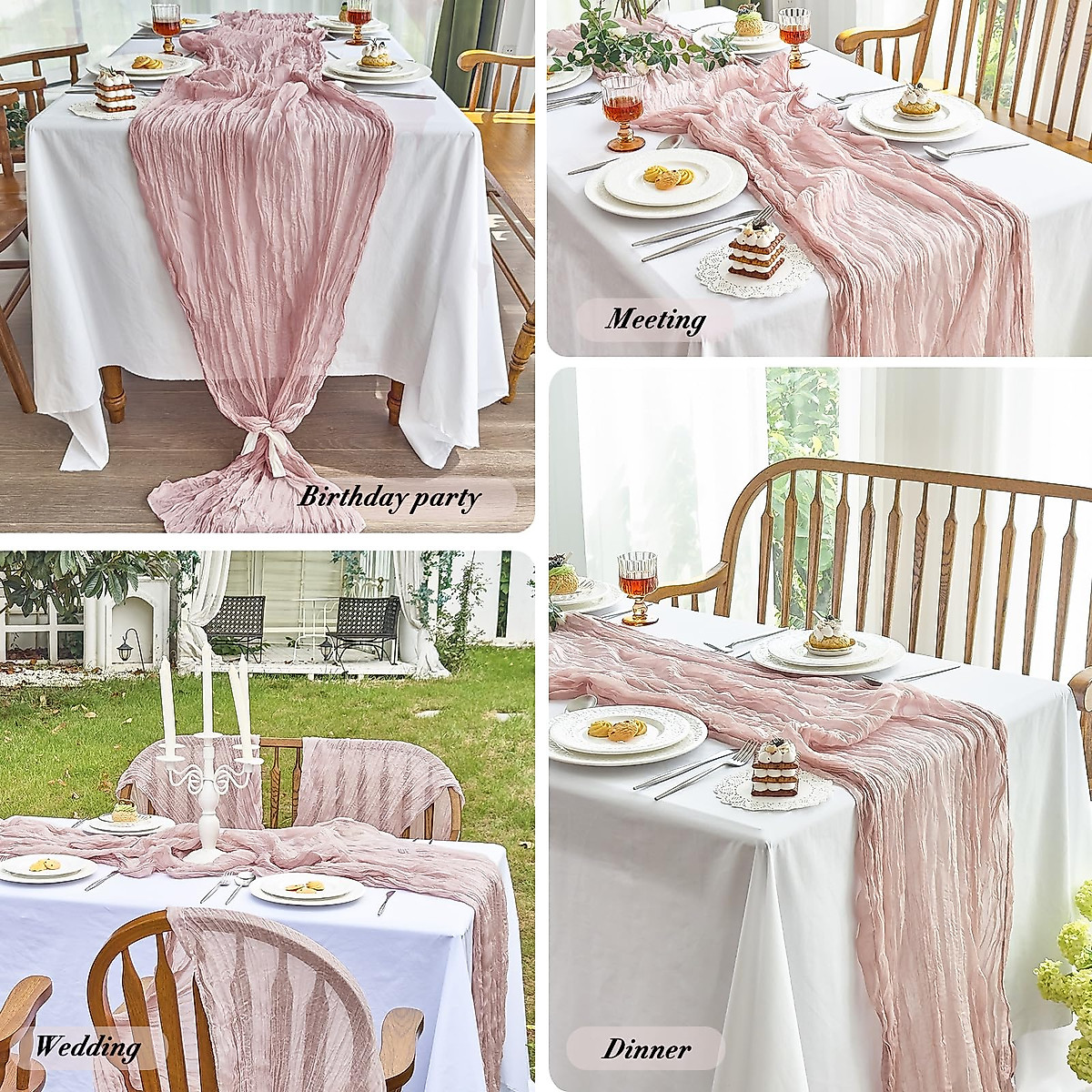 IVAPUPU 2 Pcs Cheesecloth Table Runner - 10ft Dusty Pink Boho Gauze Cheese Cloth Table Runner for Baby Shower Decoration Wedding Party Summer Garden Farmhouse Table Runner