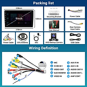 2+64GB Android 13 Double Din Car Stereo Wireless Apple Carplay Android Auto 9 Inch Bluetooth Touchscreen Car Radio in Dash GPS Navigation HiFi WiFi FM Mic Backup Camera