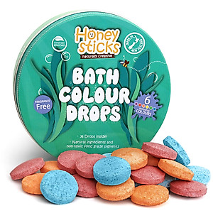 Honeysticks Bath Color Tablets for Kids - Non Toxic Bathtub Drops Made with Natural Ingredients and Food Grade Color - Fragrance Free - Fizzy, Brightly Colored Bathtime Fun, Great Gift - 36 Drops