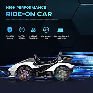 Aosom 12V Electric Ride-on Car, Licensed Lamborghini V12 Vision Gran Turismo Battery-Powered Ride-on Toy with Remote Control, Bluetooth, Music, LED Lights, for 3-6 Year Old Boys and Girls, White