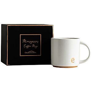 COLLECTIVE HOME - Monogram Ceramic Mugs, 15 oz Golden Initial Coffee Cups, Elegant Alphabet Tea Mugs, Elegant Personalized Mug with Gift Box, Luxurious Cups for Office and Home (e)